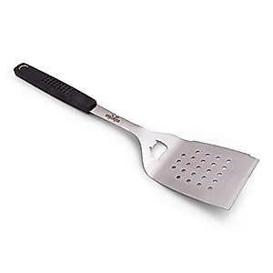 GRILLHOGS Heavy Duty BBQ Grilling Tool Set, Premium Soft Grip Tongs, Spatula with Bottle Opener and Serrated Edge, Barbecue Meat Fork, Stainless Steel Basting Brush, Premium BBQ Utensils Set (4 Piece)