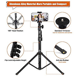Geekoto Cell Phone Tripod: Extendable Phone Tripod,Selfie Stick with Remote,Heavy-Duty Aluminum Built,for iPhone&Android Phone/Camera/Gopro