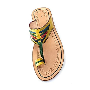 Cowhide Shoes Men Jesus Sandals Unisex Hippie Shoes Brown Leather Moroccan Sandals Men Bohemian Shoes Hawaiian Sandals (XL, yellow)