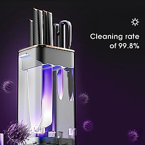 ZEEKMUSS Knife Set Knife Sets for Kitchen with Block 6-Piece Stainless Steel Block Knife Set with Sharpener Kitchen Scissors Smart Knife Holder Keep Clean and Dry Kitchen Home Gift (Grey)