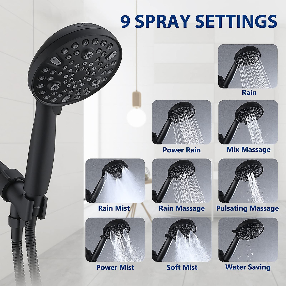 YASINU All Metal Bathtub Faucet with Sprayer 10 Settings, Tub Spout with Diverter Matte Black