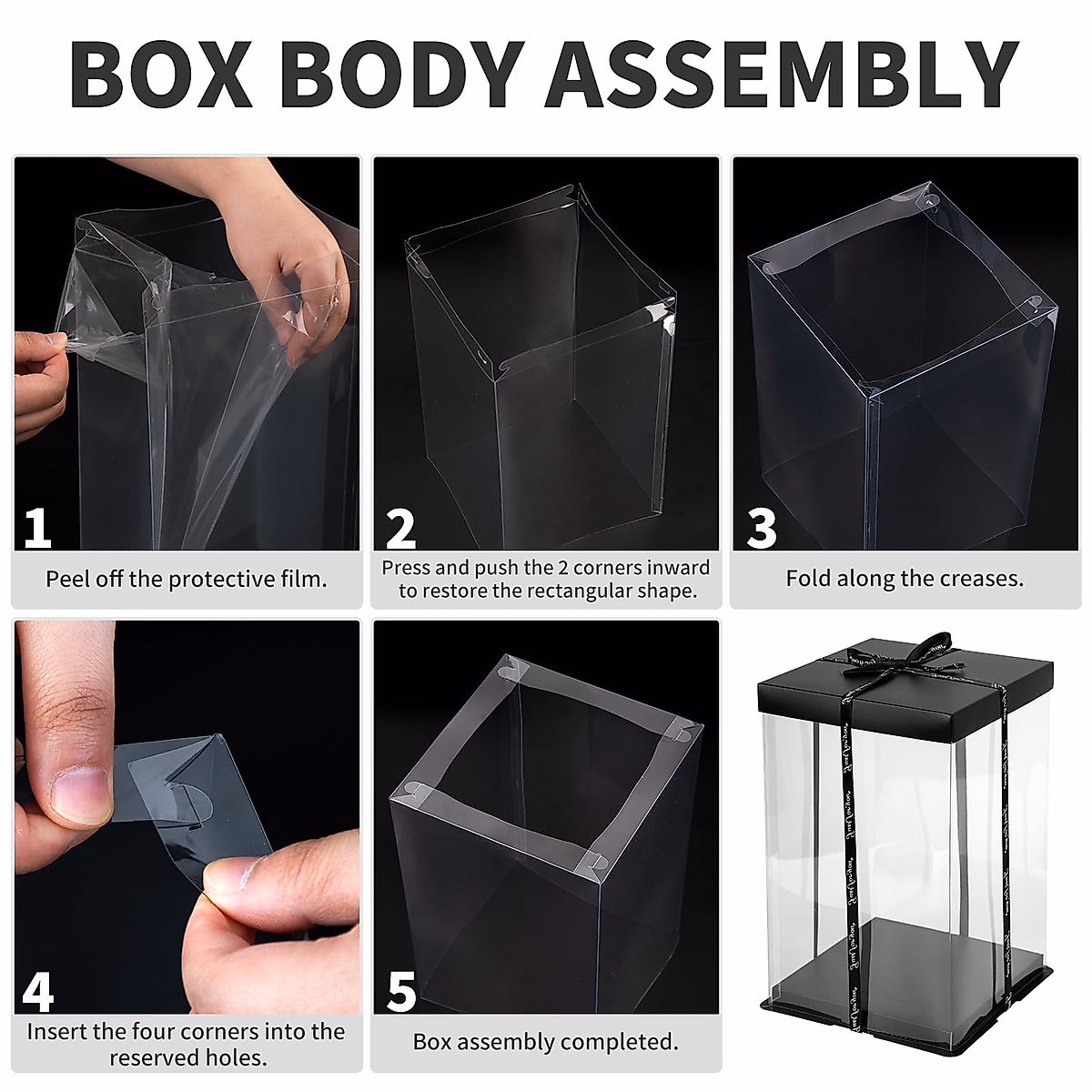 FERGONO 1PC Clear Gift Box, 6.69 x 6.69 x 11.02 inch Transparent Gift Box, Transparent Display Case Gift Boxes with Base, Lid & Ribbon for Wedding, Birthday, Easter Mother's Father's Day Party