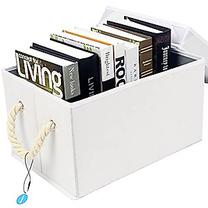 Casaphoria 3pcs Cube Collapsible Fabric Storage Bins with Rope Handles,Thicker Foldable Rectangular Canvas Storage Box with Lid for Shelves Organizing,Closet Storage Baskets Stackable for Wardrobe