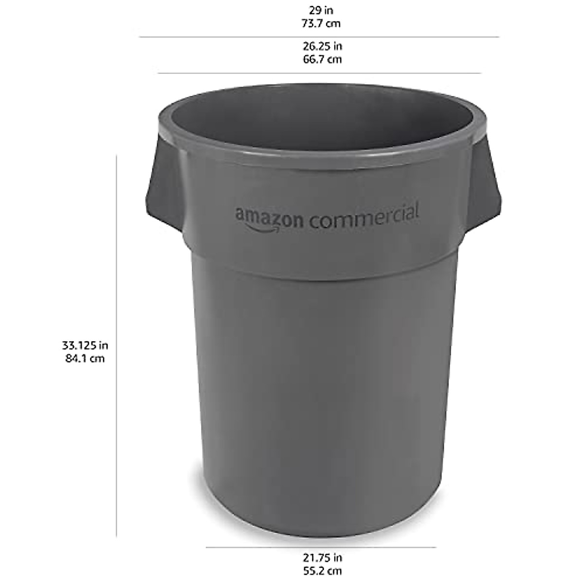 AmazonCommercial 55 Gallon Heavy Duty Round Trash/Garbage Can, Grey, 2-pack