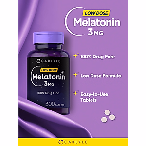 Carlyle Melatonin 3mg | 300 Tablets | Low Dose | Drug Free | Vegetarian, Non-GMO, Gluten Free