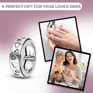 Shop LC Heart Spinner Anxiety Rings for Men Women 925 Sterling Silver Jewelry Love Wedding Band Stress Relief Gifts for Women Size 6 Birthday Gifts