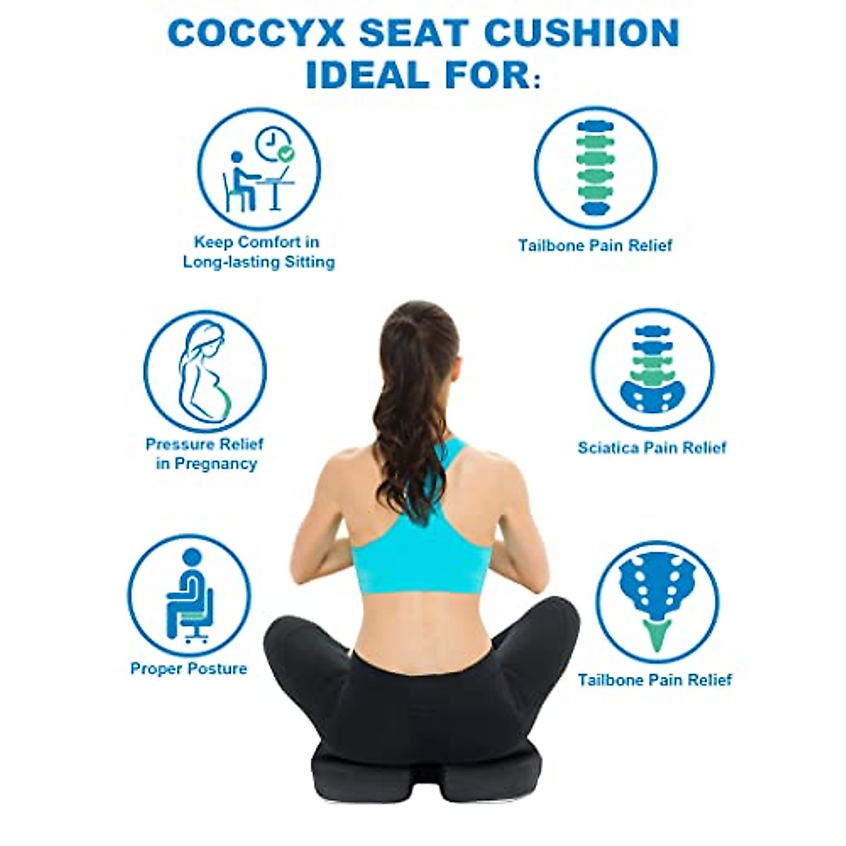 anngrowy Seat Cushion Office Chair Cushion Car Seat Cushion for Back Tailbone Pain Relief Wheelchair Cushions Butt Pillow Cushion Memory Foam Coccyx Cushion for Computer Office Chair Car Seat Driver