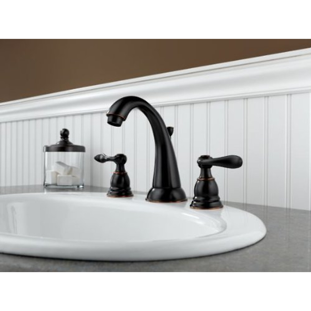 Delta Faucet Windemere Widespread Bathroom Faucet Oil Rubbed Bronze, Bathroom Faucet 3 Hole, Metal Drain Assembly, Oil Rubbed Bronze B3596LF-OB
