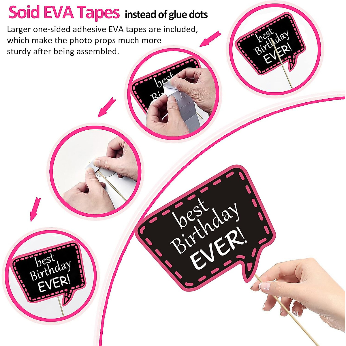 31pcs Hot Pink Girls Birthday Photo Booth Props Happy Birthday Party Favors Supplies Bday Party Decoration Set for Bachelorette Party Decoration Pink Girls Birthday Bridal Shower Pink Party Supplies