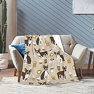 Throw Blanket Soft Flannel Blanket Warm Blankets Brown Boston Terrier Dog Lightweight Tufted Fuzzy Flannel Fleece for All Seasons,Bed Couch/Sofa/Chair,60"x50"