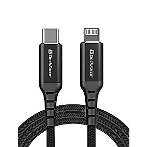CinchForce USB Type-C to Lightning Cable [Apple MFi Certified] - Supports PD Fast Charging, High Speed Data, Made for Any Device That uses Apple Lightning Connector - Black 6.6ft Cable (2m)