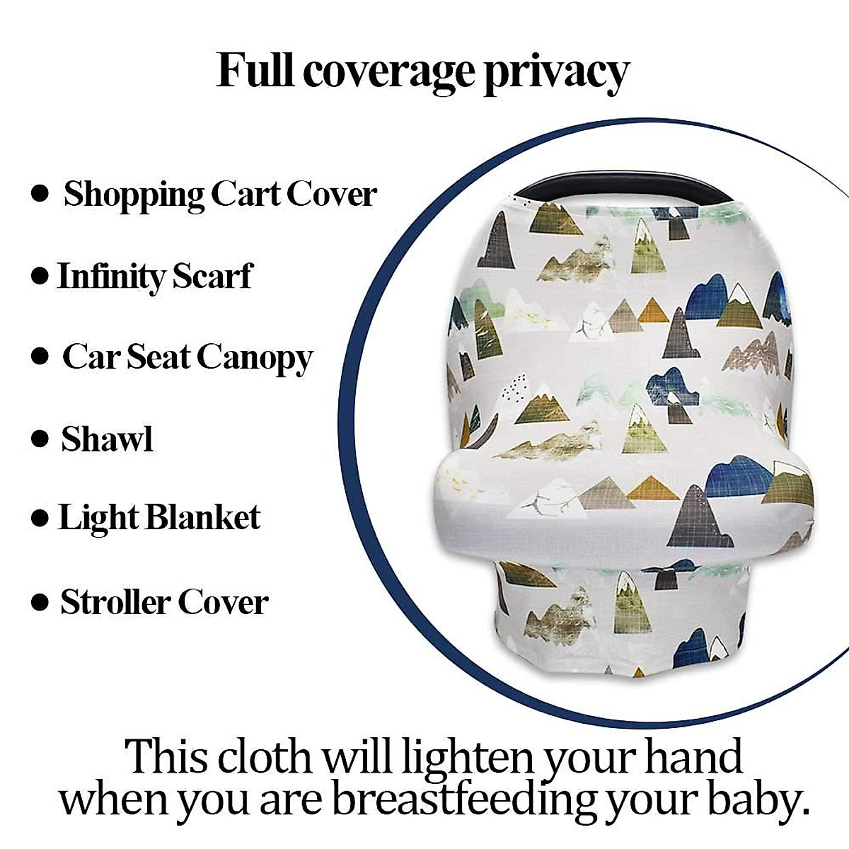 Baby Carseat Cover with Beanie, Adventure Mountain Infant Carseat Canopy for Boys Girls, Nursing Cover Breastfeeding Scarf for Mom, for Stroller High Chair Shopping Cart