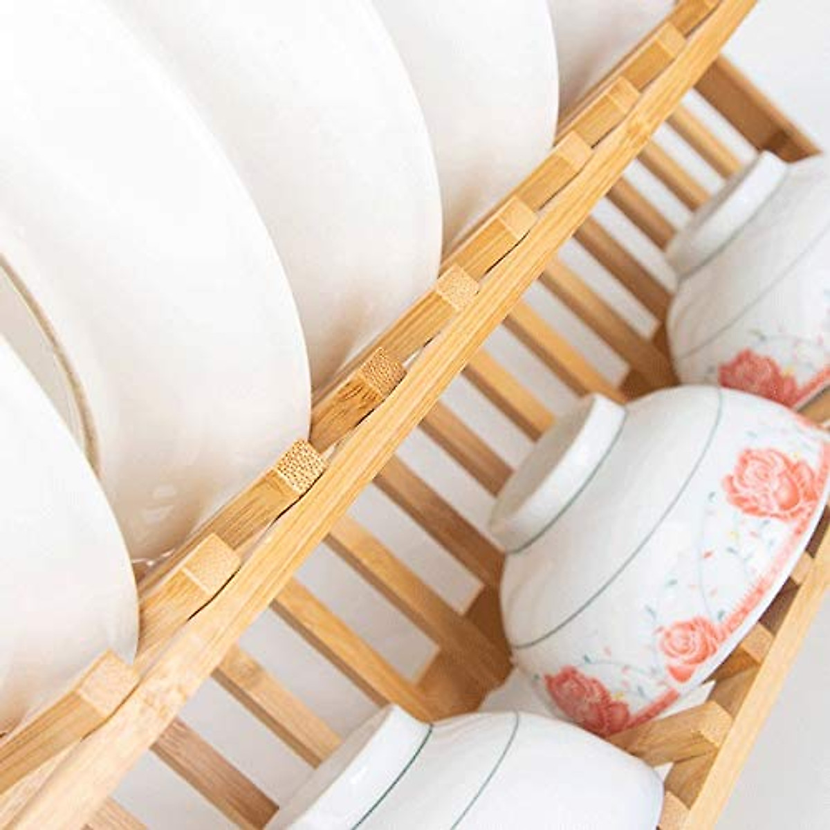 ZSQAI Kitchen Rack, Bamboo Rack, Vegetable Rack, Foldable Vegetable Drainage Rack, Kitchen Wooden Shelf