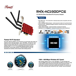 Rosewill RNX-AC1900PCE Rnx-AC1900PCE, 802.11AC Dual Band AC1900 PCI Express WiFi Adapter/Wireless Adapter/Network Card, 11AC 1900Mbps