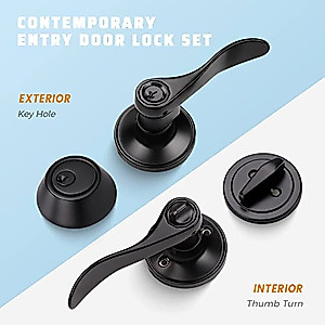 KNOBWELL 1 Pack Keyed Alike Entrance Door Lever Door Handle Exterior Door Lock Set with Single Cylinder Deadbolt Reversible for Right and Left Handing Doors