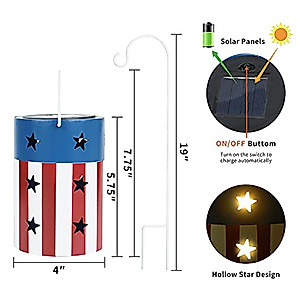Patriotic Lantern Hanging Solar Lantern American Patriotic Independence Day Garden Lantern Outdoor Lantern Decorative Waterproof LED Solar Patriotic Flag Lights Garden Stakes Tabletop Lamp