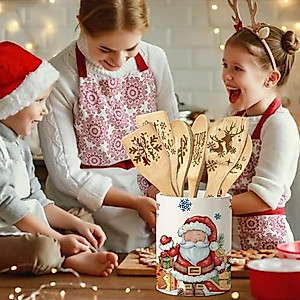 Christmas Utensil Holder Ceramic with 6 PCS Cooking Utensil, Christmas Women Gifts Santa Claus Cooking Utensil Crock Holder for Kitchen Counter Decorations Countertop Spatula Utensil Storage Organizer