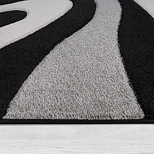 Grey Black Area Rug with Contour Cut and Modern Wave Pattern, Size: 6'7" x 9'6"