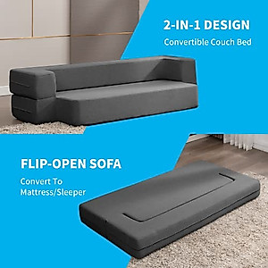 Mjkone 8.6 Inches Floor Sofa Bed Twin Size, Convertible Folding Sofa Bed, Sleeper Couch Bed with Memory Foam Mattress, Guest Bed for Living Room/Bedroom/Guest Room/Home Office (Dark Grey)