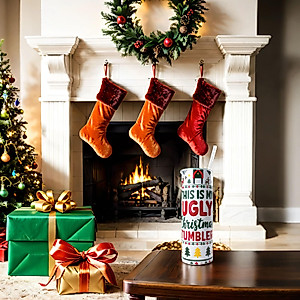 Hogg Christmas Tumbler with Lid and Straw 20oz, Ugly Christmas Sweater Funny Tumblers for Women, Holiday Gifts for Adults, Christmas Coffee Mugs, Christmas Cups, Holiday Tumbler