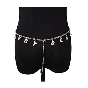 Women Sexy Rhinestone Waist Body Chain Crytal Sexy Best Slut Letter Pendant Belly Waist Chain T-string Thong Body Jewelry
