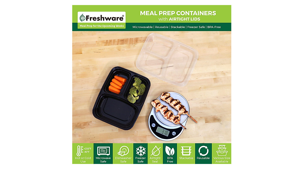 Freshware 21-Pack Meal Prep Containers - BPA Free & Microwave Safe