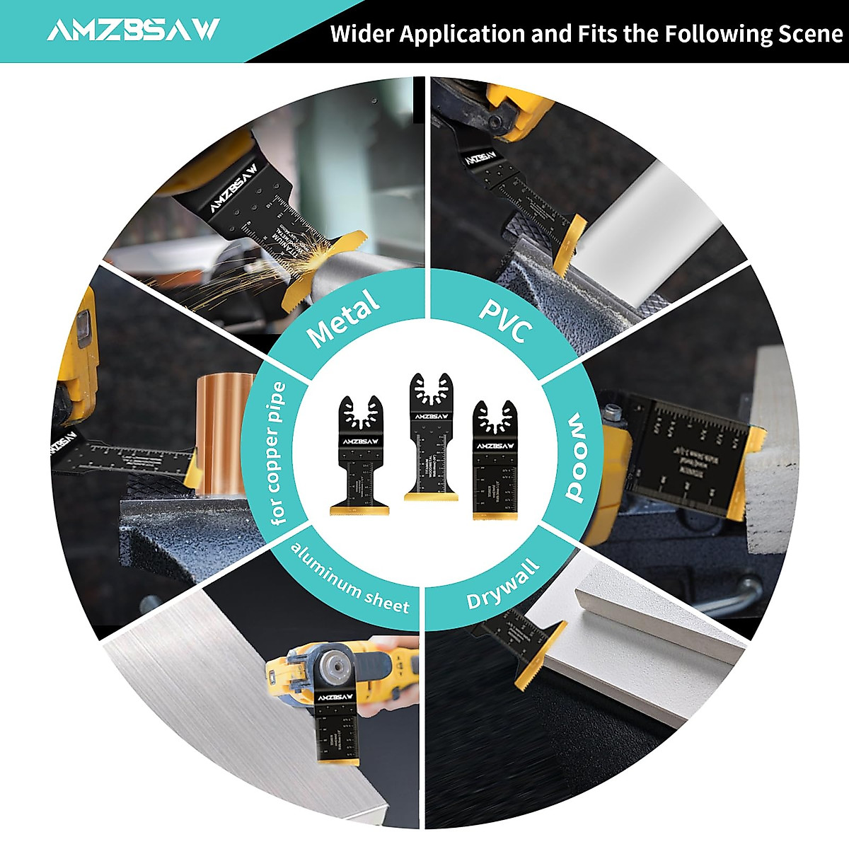 AMZBSAW 22PCS Titanium Oscillating Multitool Blades Metal Cutting, Universal Saw Blades for Metal Nails Hard Material and Wood Plastic, Multi Tool Blades Kits Fit Dewalt Bosch Worx Milwaukee Ryobi