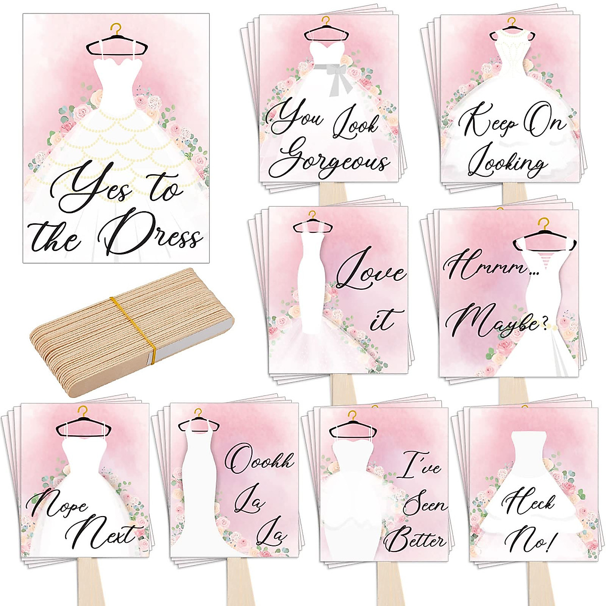 Lewtemi Set of 33 Wedding Dress Shopping Signs Paddles Say Yes to The Props Signs for Bridesmaids and Brides Bachelorette Party Games(Dress Style)