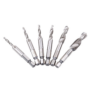 CH 6pcs/set HSS High Speed Steel Thread Spiral Screw Metric Composite Tap Drill Bit Tap