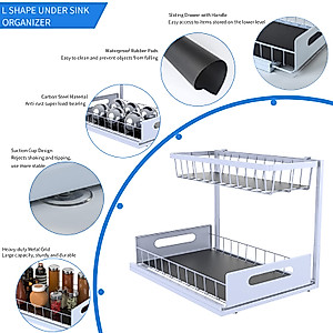 Under Sink Organizer, SUTINE 2 Tier L-Shape Bathroom Organizer, Pull Out Cabinet Organizer Storage Shelf, Multiuse Under Sink Organizers and Storage for Kitchen Bathroom (White)