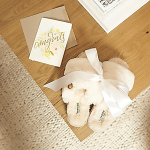 Dearfoams womens Fireside Genuine Shearling Slide With Metallic Suede Trim Slipper, Natural, 9 US