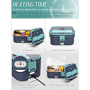 Pavezo Electric Lunch Box [Faster-75W, Large-1.8L] Food Heated Lunch Box, 12V/24V/110V Food Warmer Lunch Box for Car Truck Home, With Airtight Lid, SS Container, Fork Spoon, Carry Bag