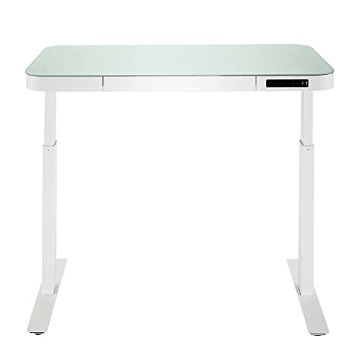 Seville Classics Airlift Electric Height Adjustable Desk with Tempered Glass Top, USB Charging Ergonomic Sit Stand Modern Home Office Workstation, 47.5" x 24" Pull Out Drawer, Artic White
