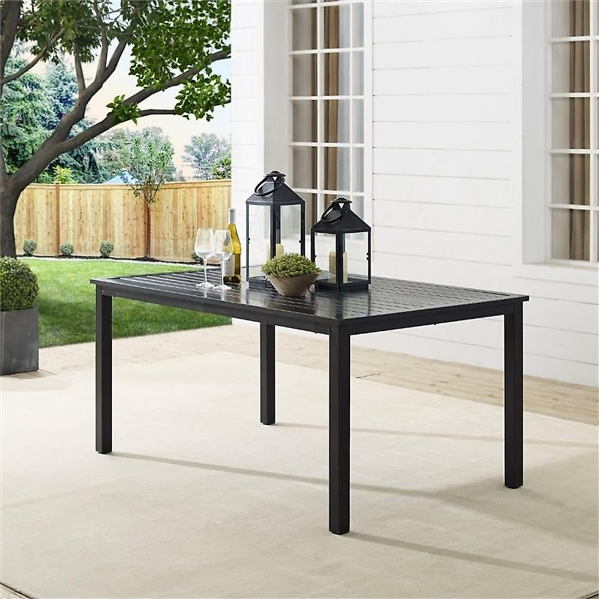 Crosley Furniture Kaplan 6-Person Rectangular Outdoor Dining Table with Umbrella Hole for Outside Patio, Oil-Rubbed Bronze