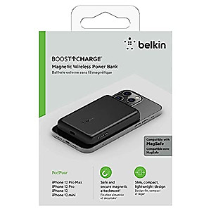 Belkin Wireless Power Bank w/MagSafe Compatible 7.5W Wireless Charging - Portable Magnetic Charging Bank - Compatible w/iPhone 14, 14 Plus, 14 Pro, 14 Pro Max, 13, 13 Mini, AirPods & More - Black