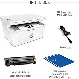 HP Laserjet MFP M140we Wireless All-in-One Monochrome Laser Printer and Bonus 6 Months Instant Ink, White - Print Copy Scan - 21 ppm, 600 x 600 dpi, 8.5 x 14, Cbmou Printer_Cable