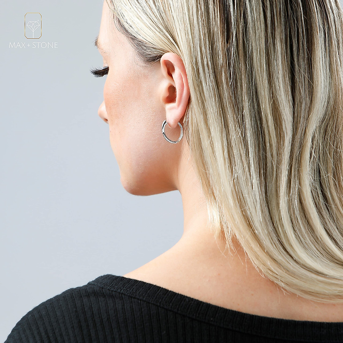 Sterling Silver Black and White Diamond 'X' Hoop Earrings (1/3 cttw., J-K Color, I2-I3 Clarity)