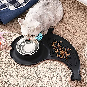 POPETPOP Slow Feeder Dog Bowl - Stainless Steel Pet Bowl with No-Slip Silicone Mat, Slow Feeding and Pet Water Bowl Set for Dogs Cats and Pets