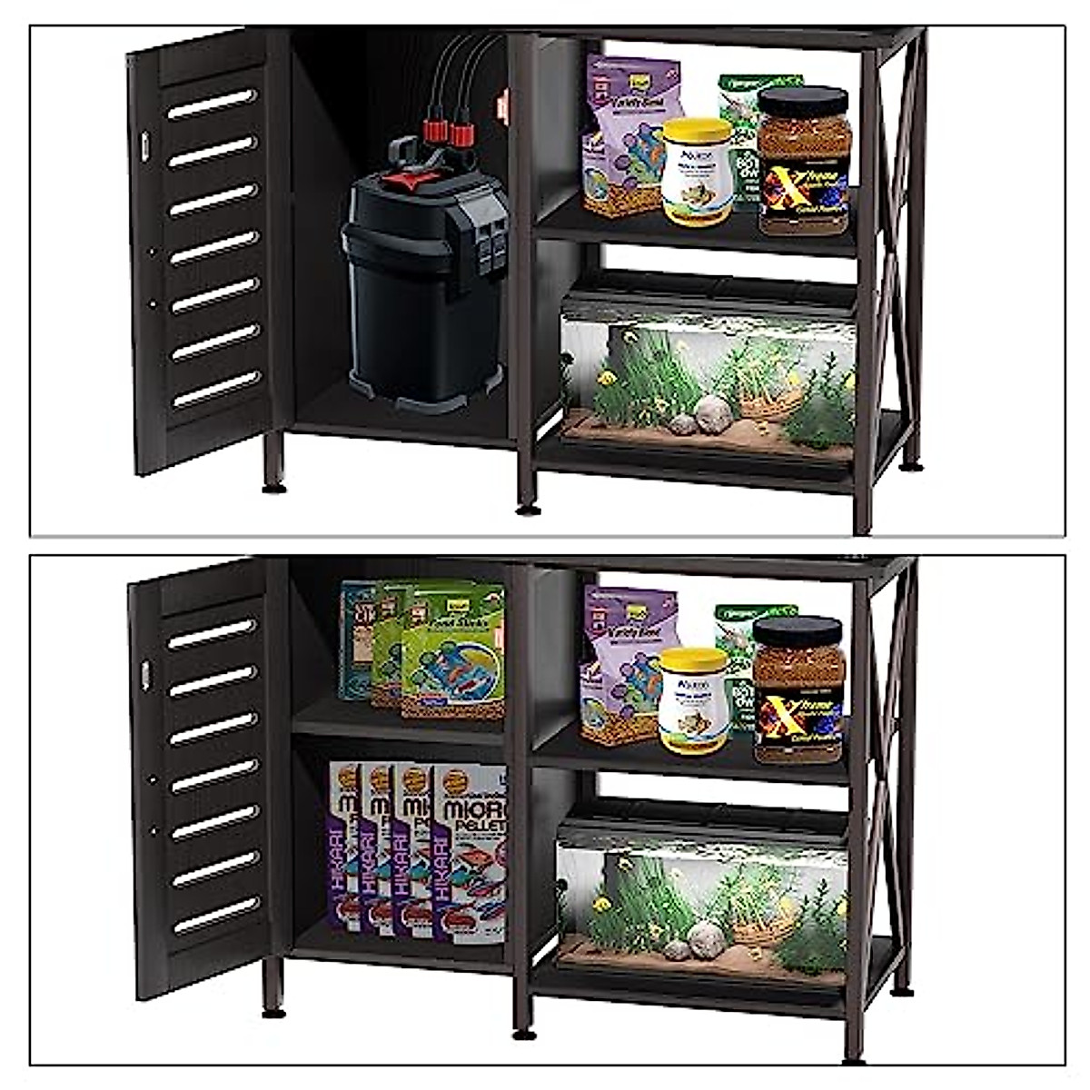 Herture 40-50 Gallon Fish Tank Stand, Aquarium Stand with Cabinet Accessories Storage, Heavy Duty Metal Frame, 40.55" L*18.89" W Tabletop, 850LBS Capacity, Black PG02YGB