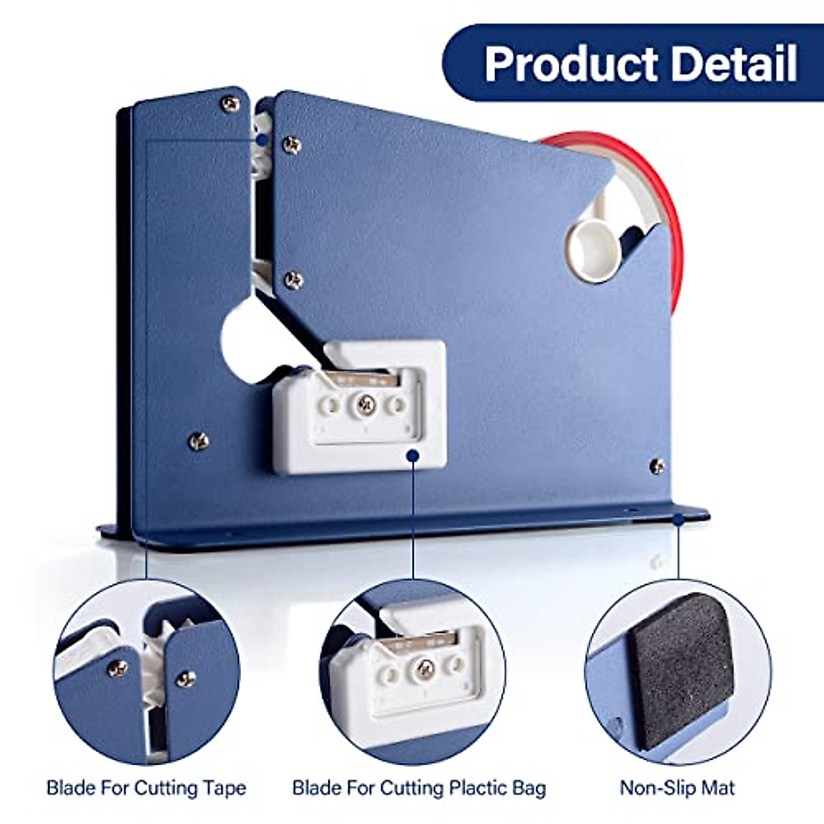 kimilus Steel Tape Bag Sealer with 2 Bag Sealing Tape, Plastic Bag Sealer Poly Bag Sealer for Meat Cake Bread Icing, Heavy Duty Metal Produce Bag Sealing Taper Dispenser