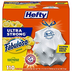 Hefty Ultra Strong Tall Kitchen Trash Bags, Fabuloso Lemon Scent, 13 Gallon, 110 Count