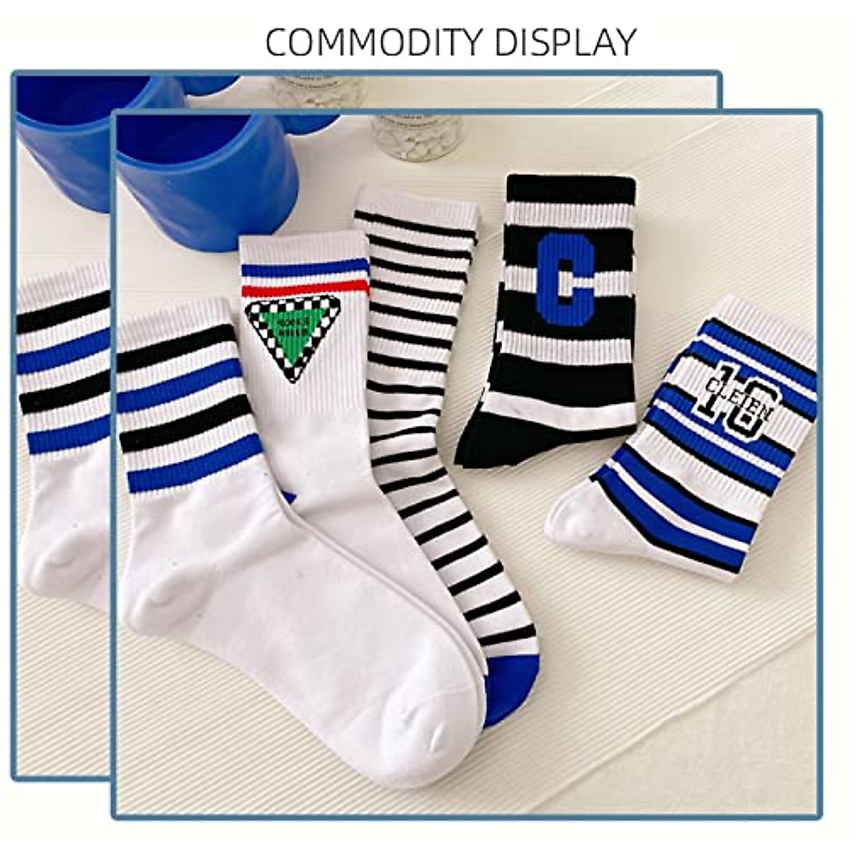 ZINDE 6 Pairs Soft Cotton Socks for Women Girl Thick Knit Breathable Cute Stripe Fashion Above Ankle Crew Socks Set (6 Pairs-10)