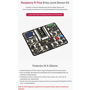 for Raspberry Pi Pico Entry-Level Sensor All-in-one Design Kit Including Pico Expansion Board and 15 Common Modules Such as LED, Button, Buzzer, etc. @XYGStudy (RPi-Pico-Sensor-Kit-B)