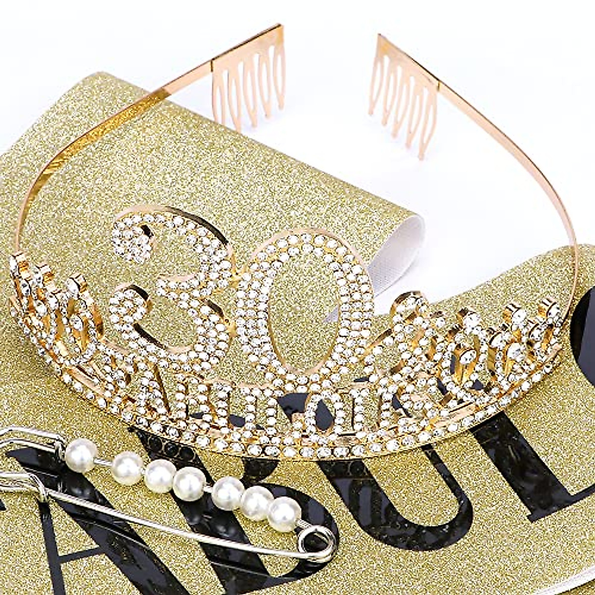 FASOTY 30th Birthday Decorations for Women,30th Birthday Sash,30th Birthday Crown,30th Birthday Tiara,Birthday Crowns for Women 30 and Fabulous,Happy 30th Birthday Gifts for Her