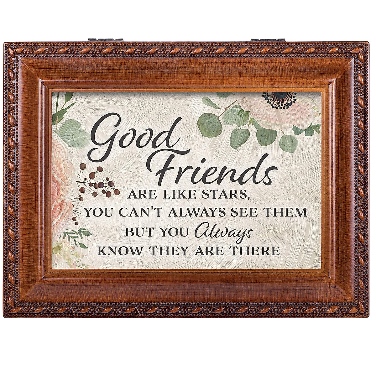 Cottage Garden Good Friends are Like Stars Woodgrain Rope Trim Music Box Plays You Light Up My Life