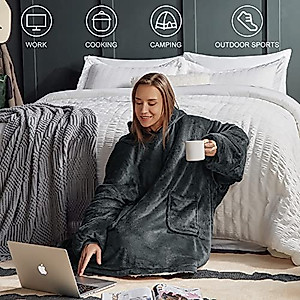 CozyLux Wearable Blanket Hoodie Gifts for Women, Oversized Warm Sherpa Flannel Sweatshirt Blanket with Hood and Pockets, One Size Fits All Presents for Women, Grey