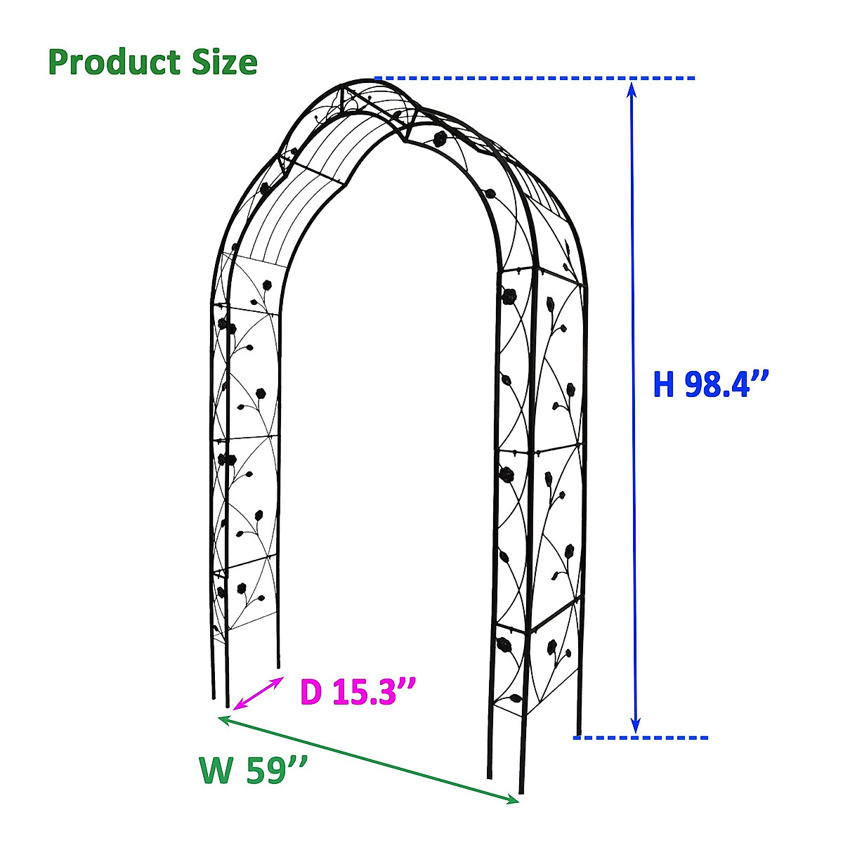 Metal Garden Arch 98.4" H Garden Arbor Trellis Climbing Plants Support Rose Arch Outdoor Lawn Wedding Party Events Archway Black