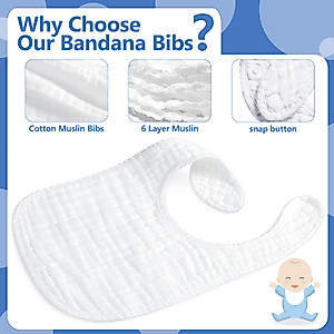 30 Pack White Muslin Baby Bibs Bulk Adjustable Baby Bandana Drool Bibs for Baby Boys Girls Newborn Cotton Bibs Soft Absorbent Baby Muslin Bibs for Drooling and Teething