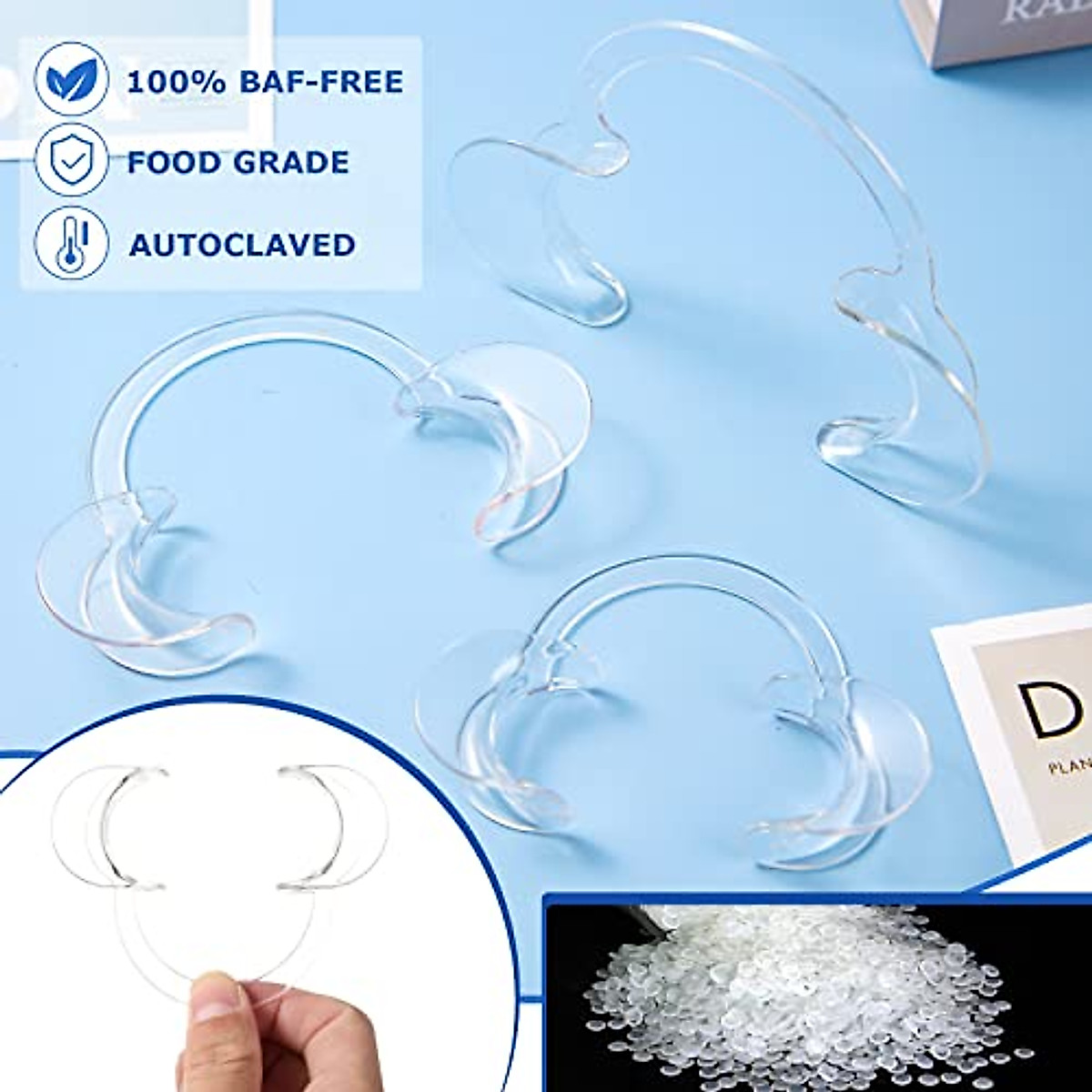 60 Pieces C Shape Teeth Whitening Cheek Retractor Autoclavable Dental Mouth Opener Clear Disposable Dental Lip Cheek Retractor for Dentist, Mouthguard Challenge Game, 20 Medium, 20 Large, 20 Small