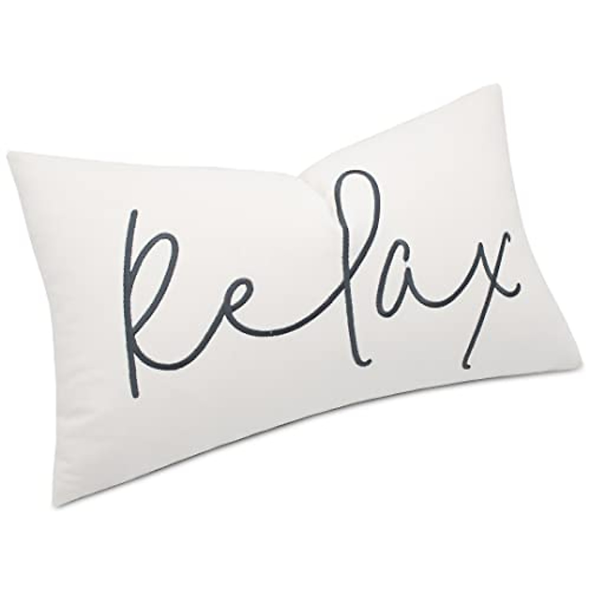 Rudransha Relax Sentiment Embroidered Decorative Oblong Accent Throw Pillowcase - Bedroom Decor, Housewarming - 12x20 Inches, Offwhite